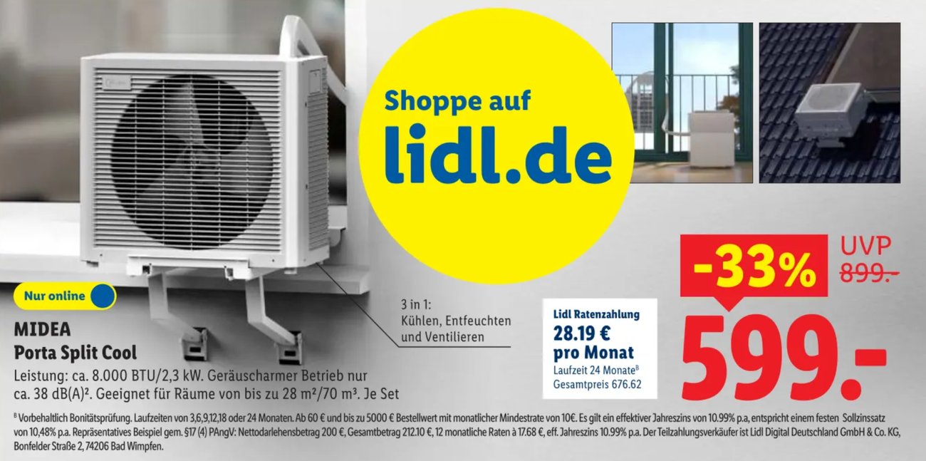 Lidl verkauft Midea Klimasplitgerät PortaSplit Cool für 599 Euro