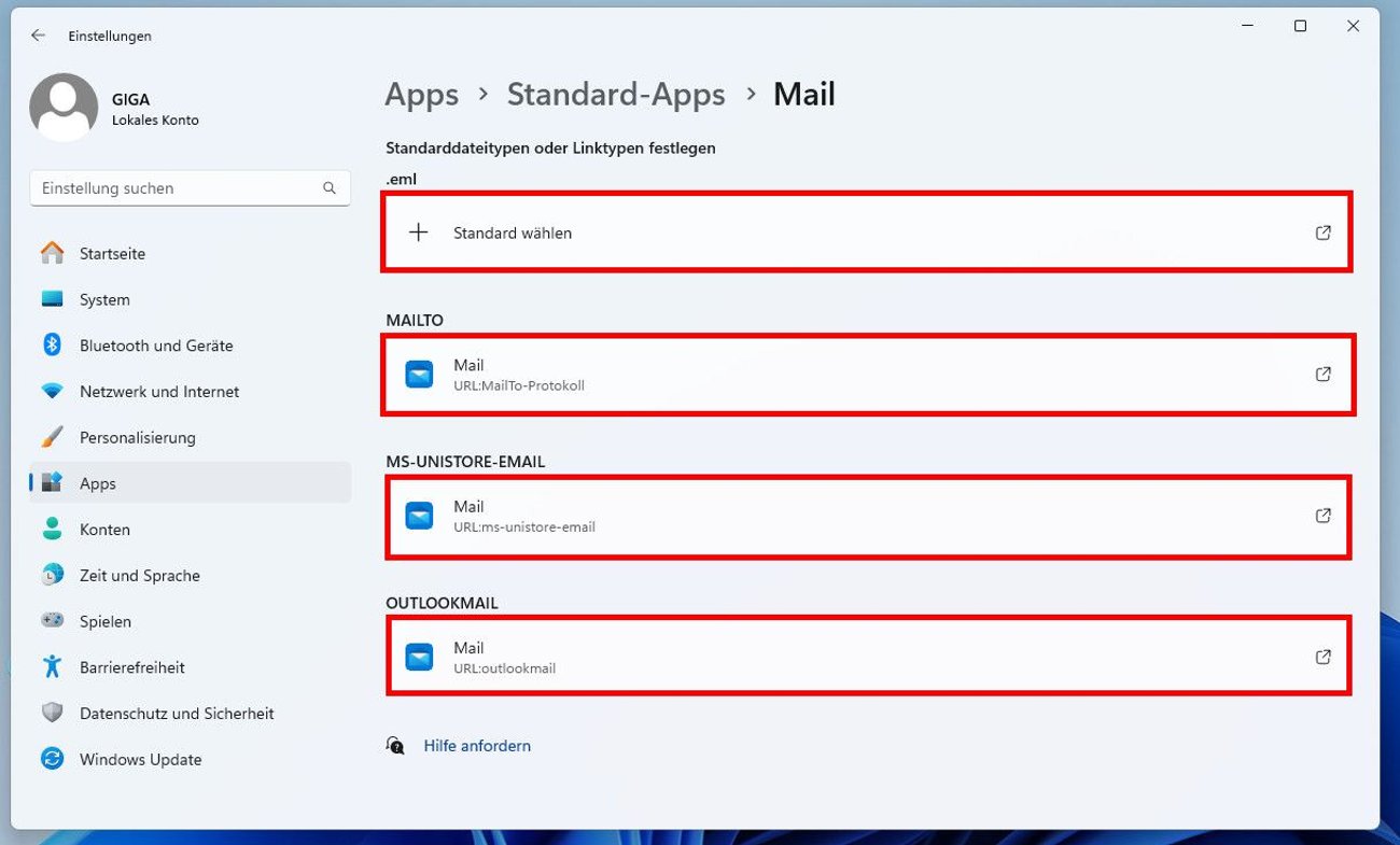 Outlook als Standard-E-Mail-Client einstellen