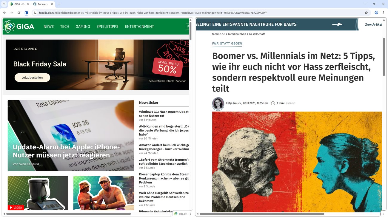Split View in Google Chrome: Tabs nebeneinander sehen