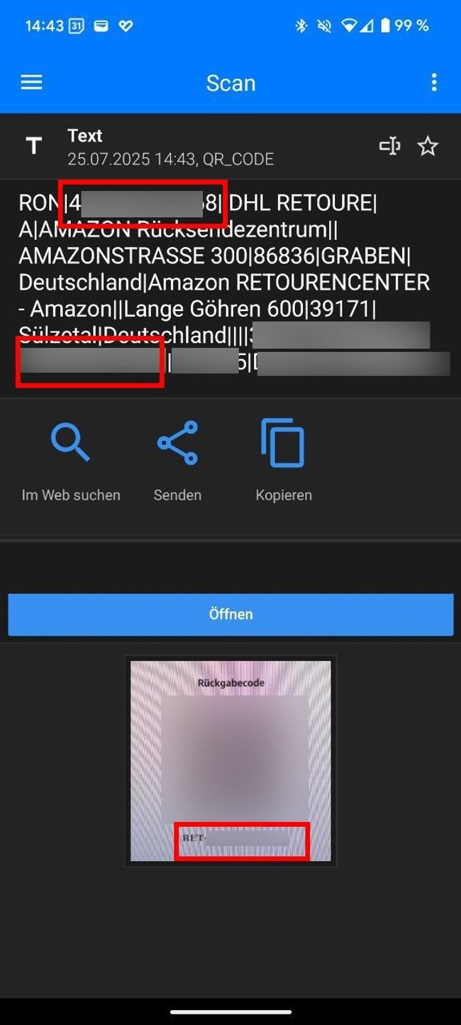 DHL-Sendungsnummer auf QR-Label herausfinden (Amazon-Retoure und Co.)