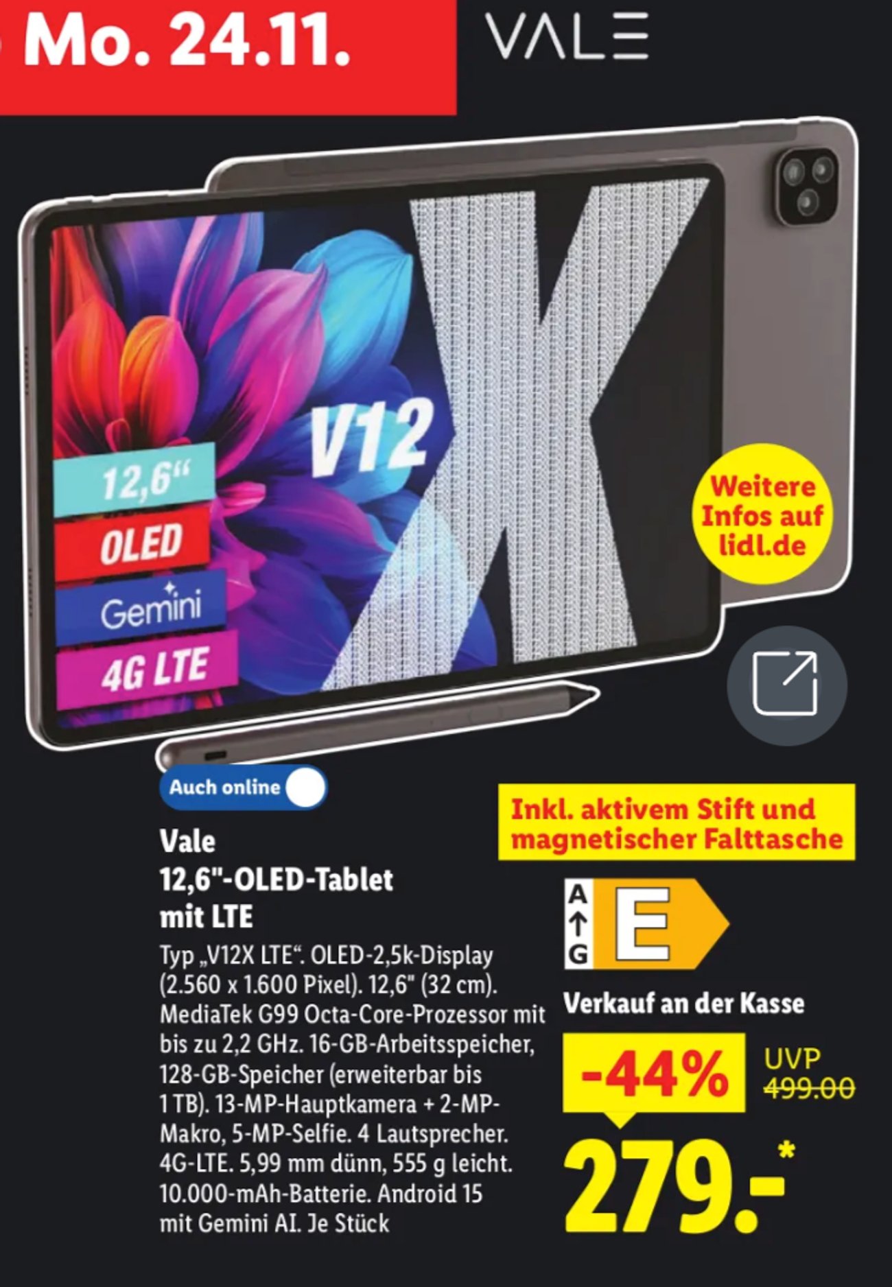 Lidl verkauft großes Android-Tablet mit OLED-Display, LTE-Modem, Stift ...