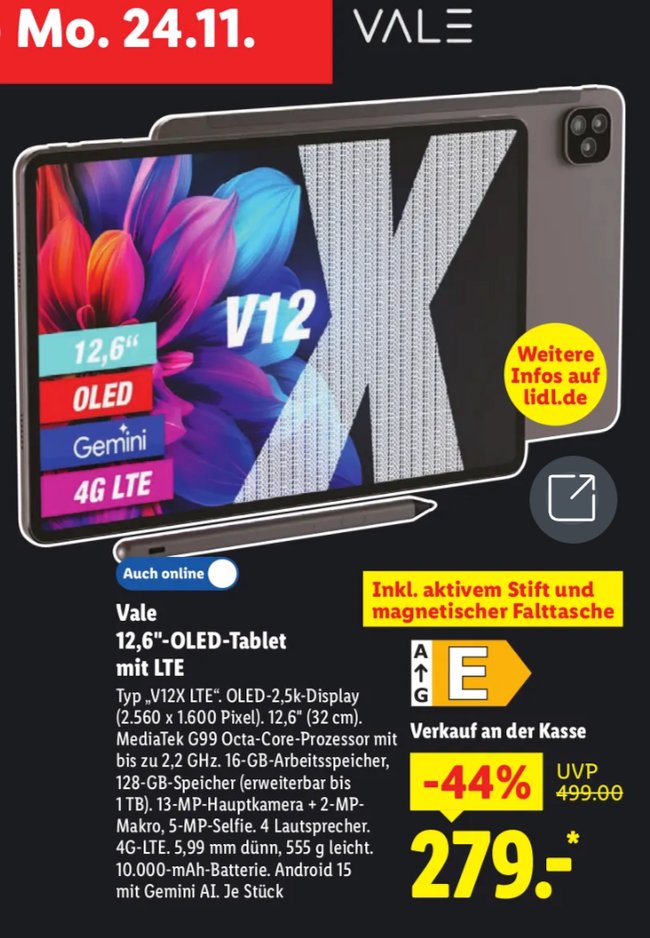 Lidl verkauft großes Android-Tablet mit OLED-Display, LTE-Modem, Stift ...