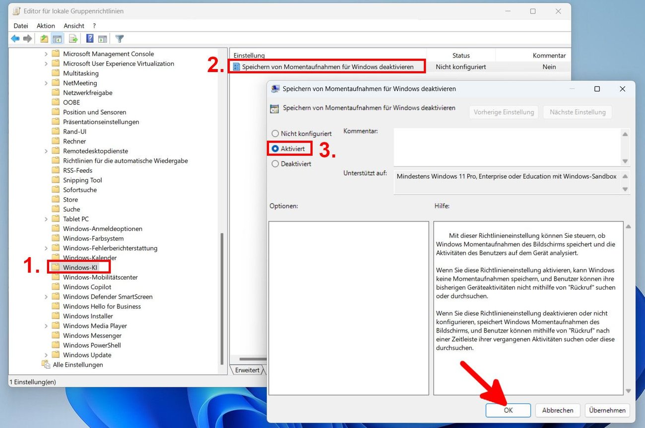 Windows 11: Recall deaktivieren (Dauer-Aufnahme ausschalten)