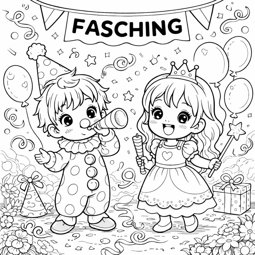 Fasching-Bilder zum Ausmalen: Direkt downloaden oder Prompts nutzen