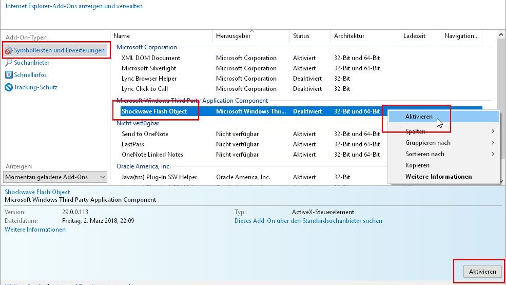 Adobe Flash Player ActiveX Plugin für Internet Explorer downloaden