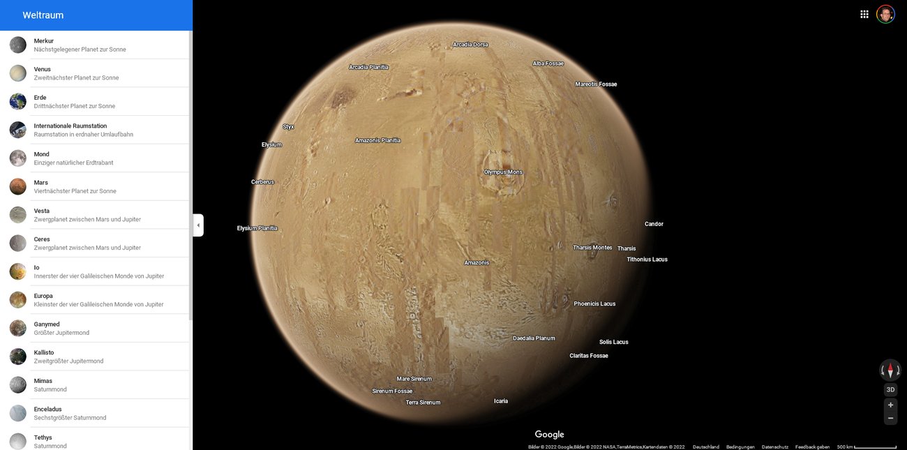 Mit Google Earth den Mars erkunden