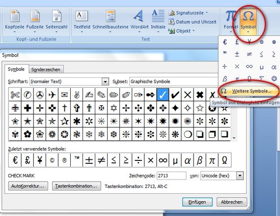 Häkchen-Symbol am Handy, PC & Word schreiben