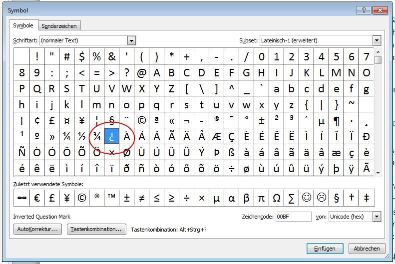 So macht man ein umgedrehtes Fragezeichen mit der Tastatur