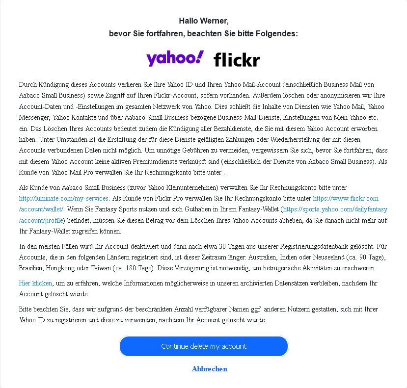 Yahoo-Account löschen - ganz schnell, Schritt für Schritt