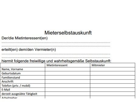 Mieterselbstauskunft Formular Formulare Für Die Vermietung Und