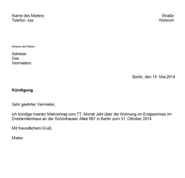 Kündigung eines Mietvertrages: Mit Vorlage ganz einfach