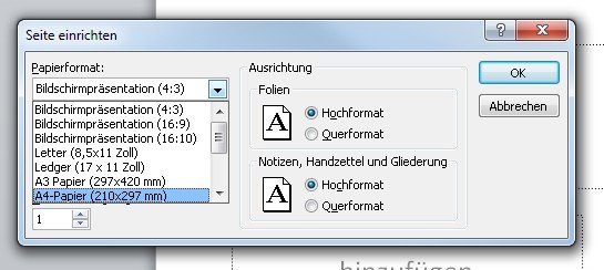 Das PowerPoint Hochformat einrichten - Officelösung