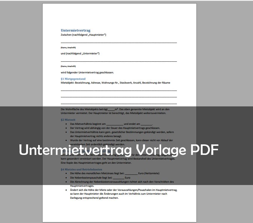 Untermietvertrag Vorlage zum Ausfüllen: Einfach PDF herunterladen