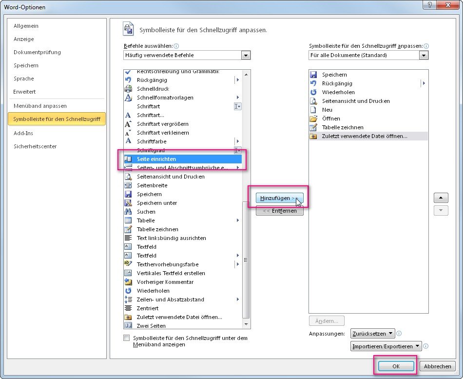 Word: Seite einrichten und Dokumente anpassen
