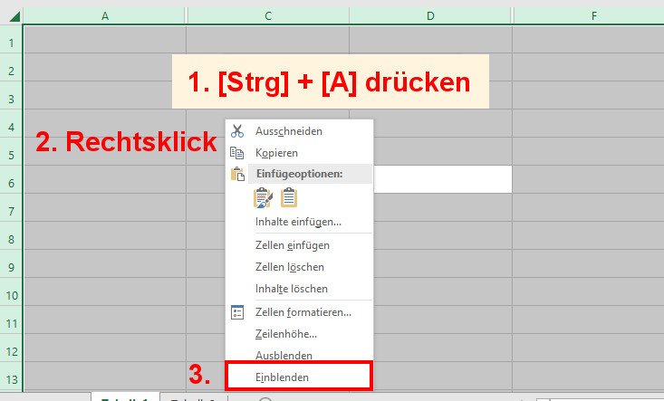 Excel: Ausgeblendete Spalten einblenden – so geht's