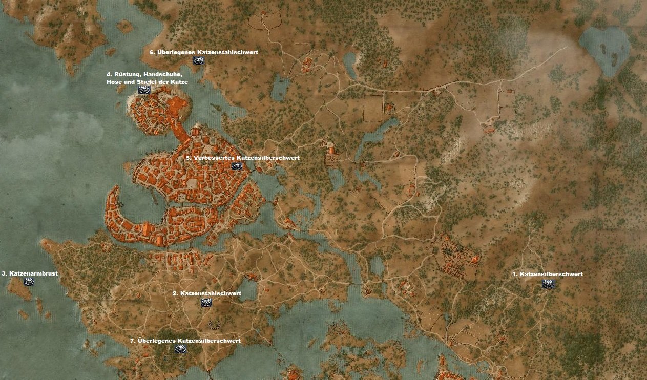 The Witcher 3: Cat Armor - Map with all locations of cat school ...
