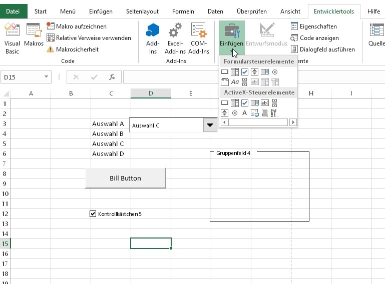 Excel: Formulare erstellen - Erklärung der Steuerelemente