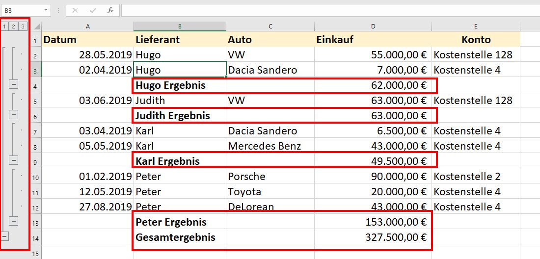 Excel: Tabellen gruppieren & gliedern – so geht's
