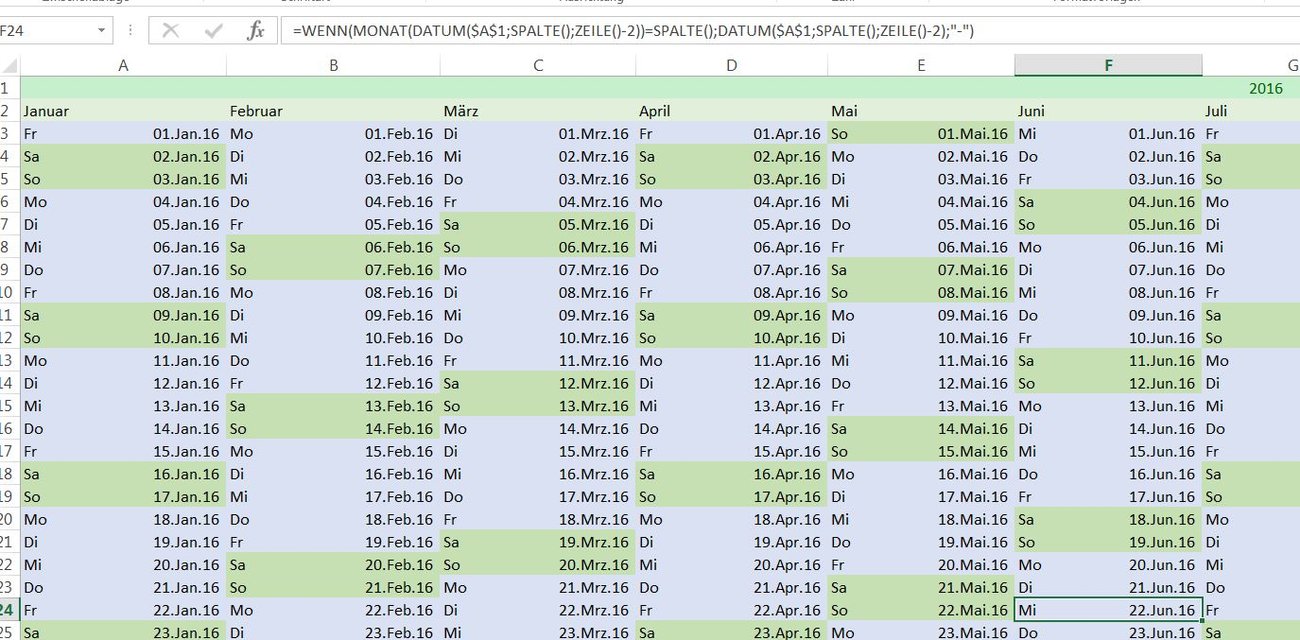 Excel: Kalender erstellen - Anleitung mit Wochenende