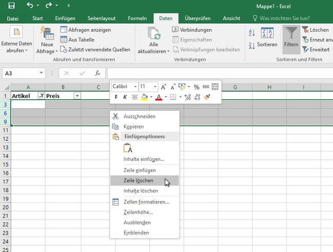 Excel: Leere Zeilen automatisch erfassen und löschen – so geht's