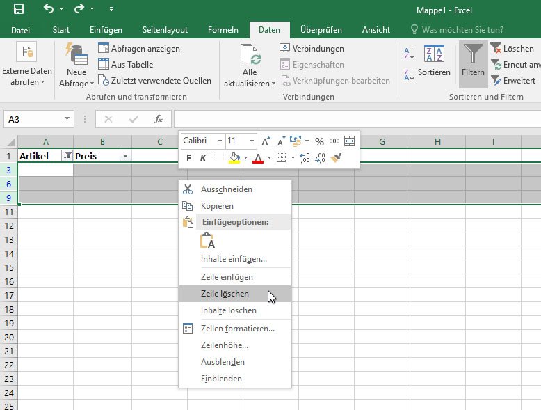 Excel: Leere Zeilen automatisch erfassen und löschen – so geht's