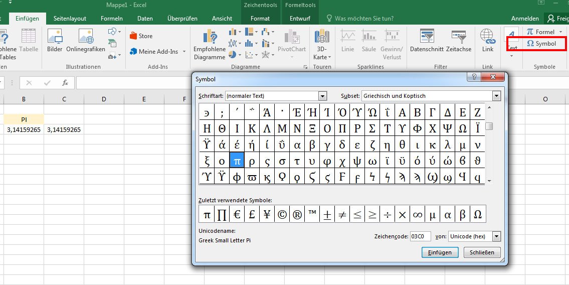 Excel: Pi eingeben, darstellen und rechnen – so geht's