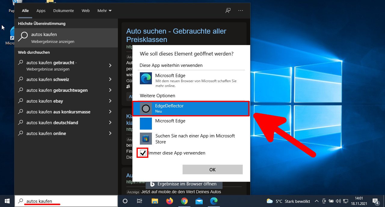 Wie in Windows 10 die Standard-Suchmaschine von Bing auf Google ändern?