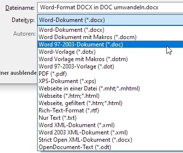 Word-Format DOCX in DOC umwandeln – und umgekehrt