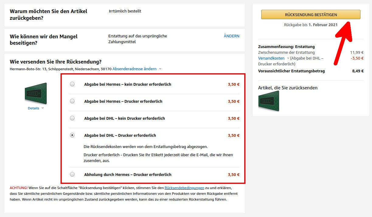 Amazon-Retoure mit Rücksendeetikett – so klapp’s mit und ohne Drucker