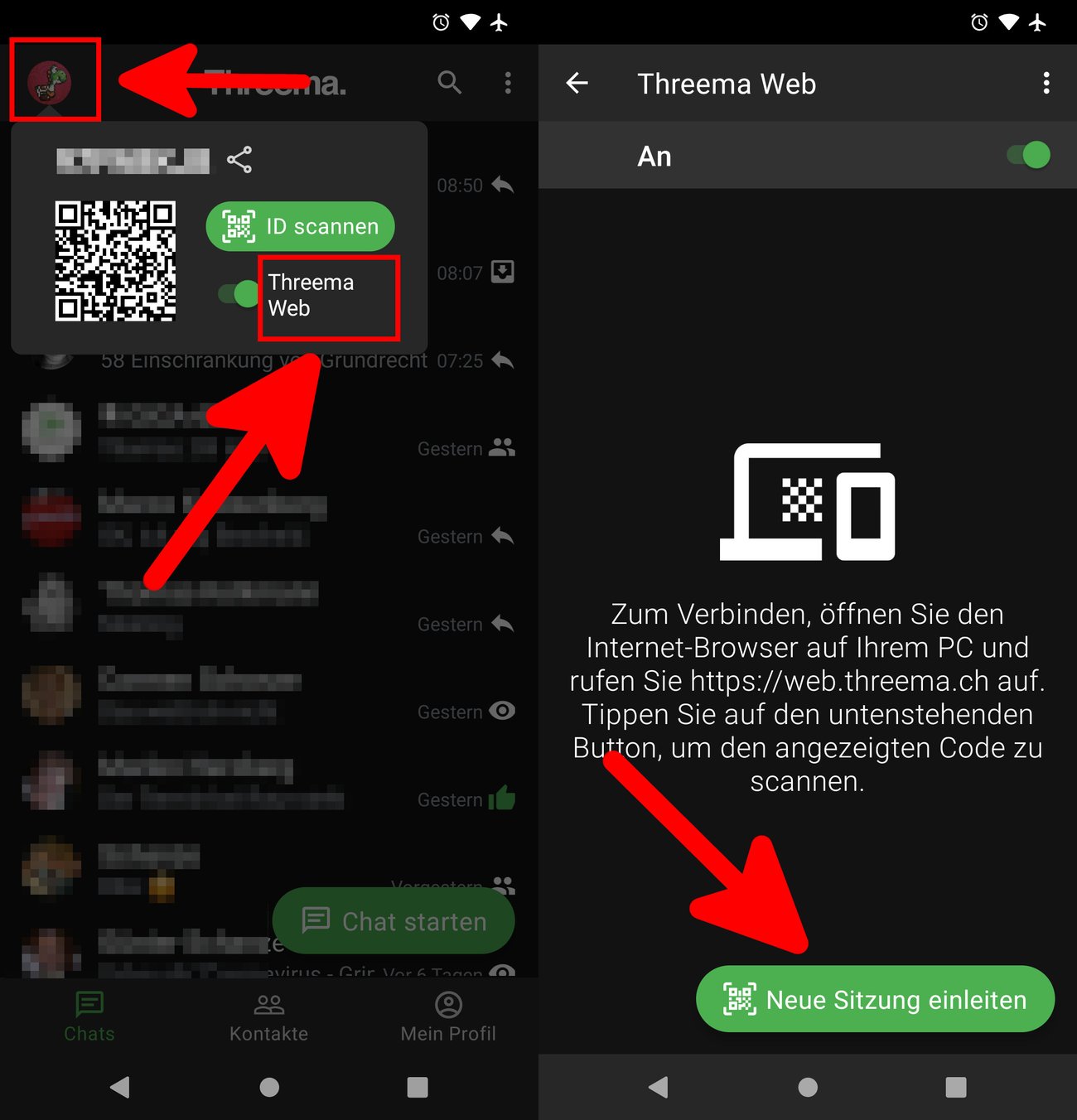 Threema Web öffnen und nutzen