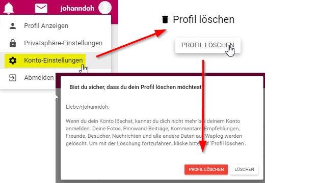 Waplog account löschen link