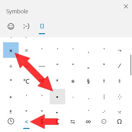 Malzeichen mit Tastatur einfügen – Punkt • und Kreuz ×