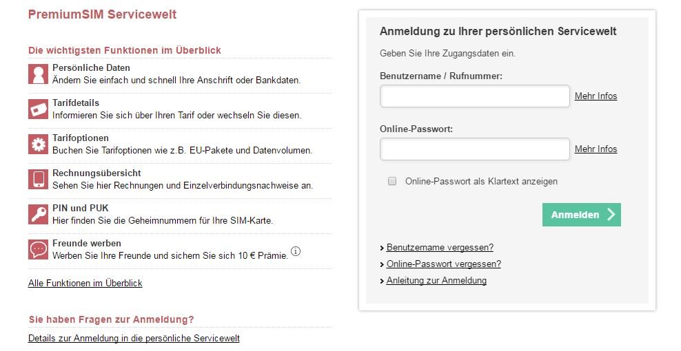 PremiumSim Login - Wo kann man sich anmelden?
