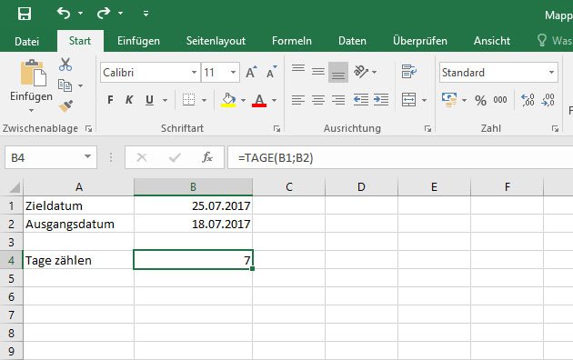 Excel Tage Berechnen