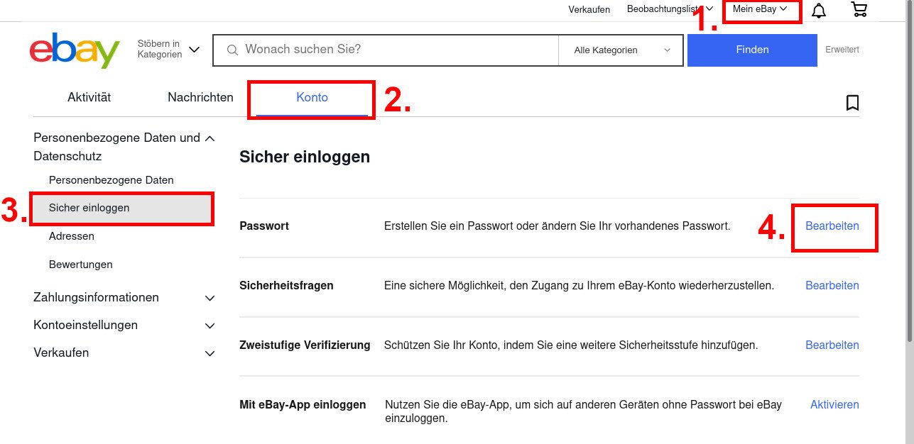 eBay: Passwort ändern (auch wenn man es vergessen hat)