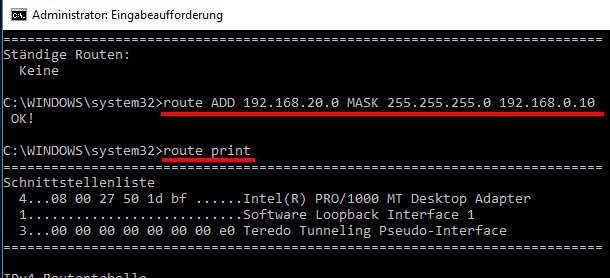 Windows: Statische TCP/IP-Route zu Routing-Table adden