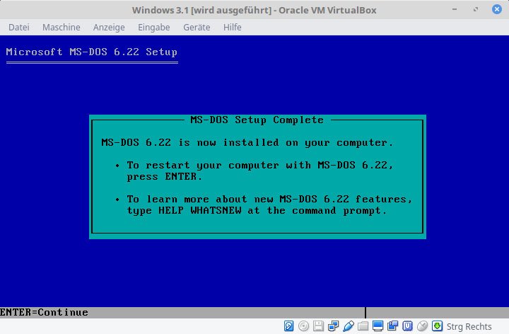 Windows 3.1 installieren mit Virtualbox