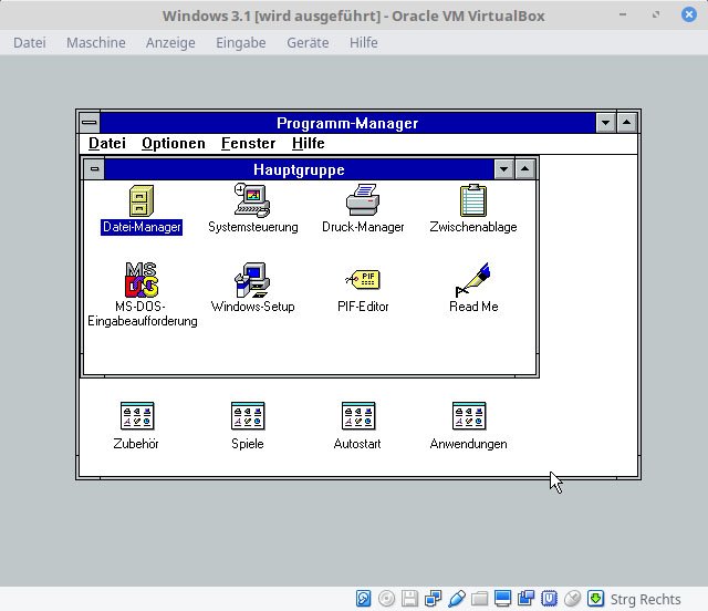 Windows 3.1 installieren mit Virtualbox