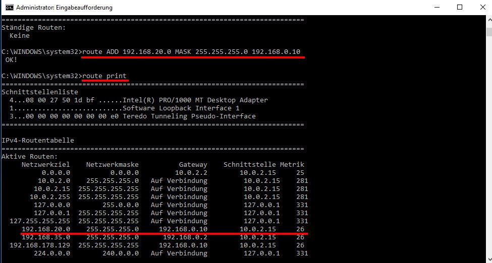 Windows: Statische TCP/IP-Route zu Routing-Table adden