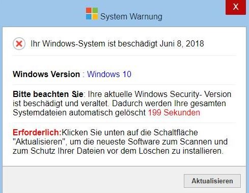 „Ihr Windows-System ist beschädigt“: Vorsicht vor Fake-Webseite!