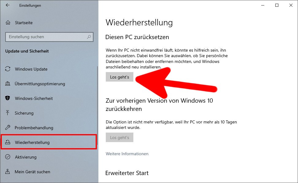 Windows 10 auf Werkseinstellungen zurücksetzen (mit/ohne ...