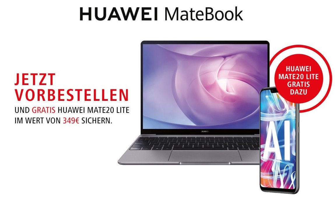 Handy kostenlos dazu: Huawei MateBook 13 vorbestellen und Mate 20 Lite gratis erhalten