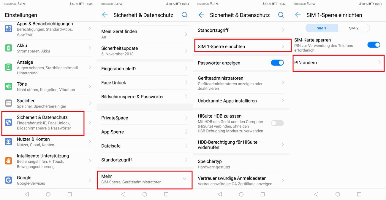 Huawei: PIN ändern (P9, P20 Pro, …) – so geht's