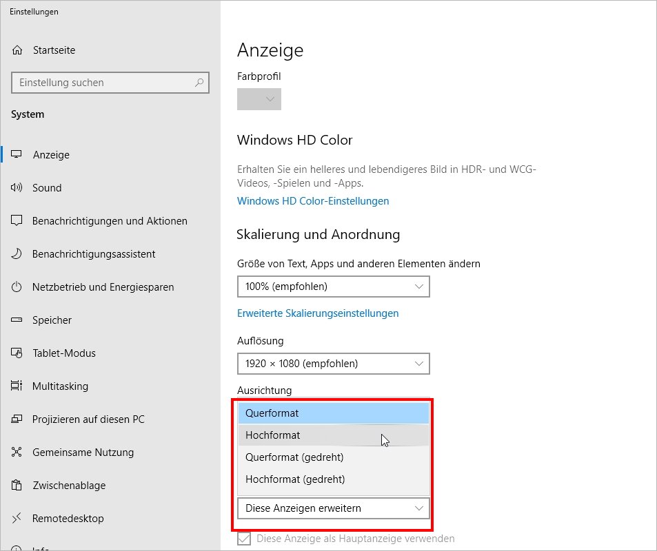 Bildschirm drehen & zurückdrehen (90°, 180°, 270°)