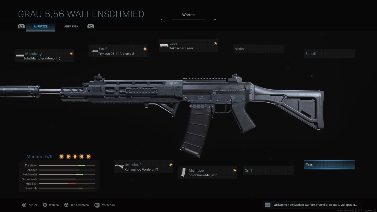 CoD Modern Warfare: Grau 5,56 - Aufsätze, Werte und Loadout