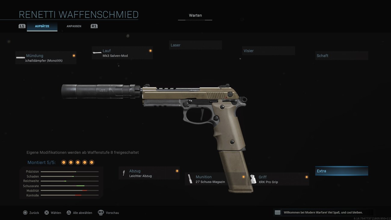 CoD Modern Warfare: Renetti - Aufsätze, Werte und Loadout
