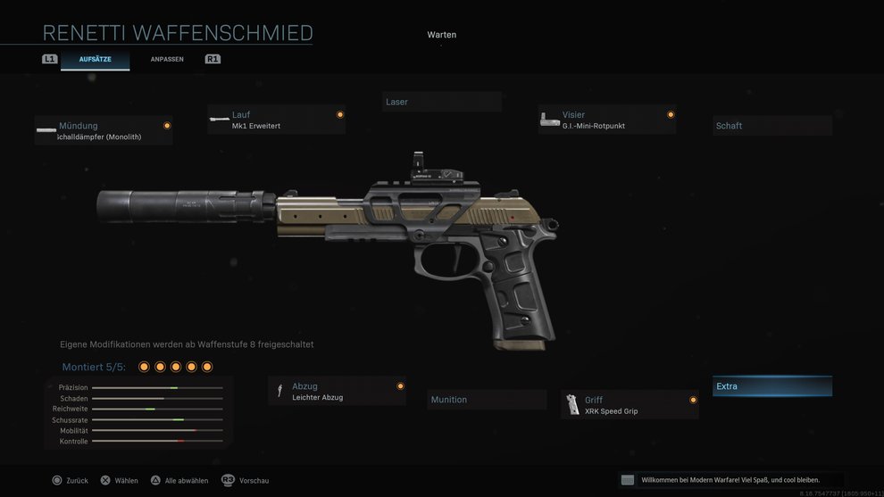 CoD Modern Warfare: Renetti - Aufsätze, Werte und Loadout