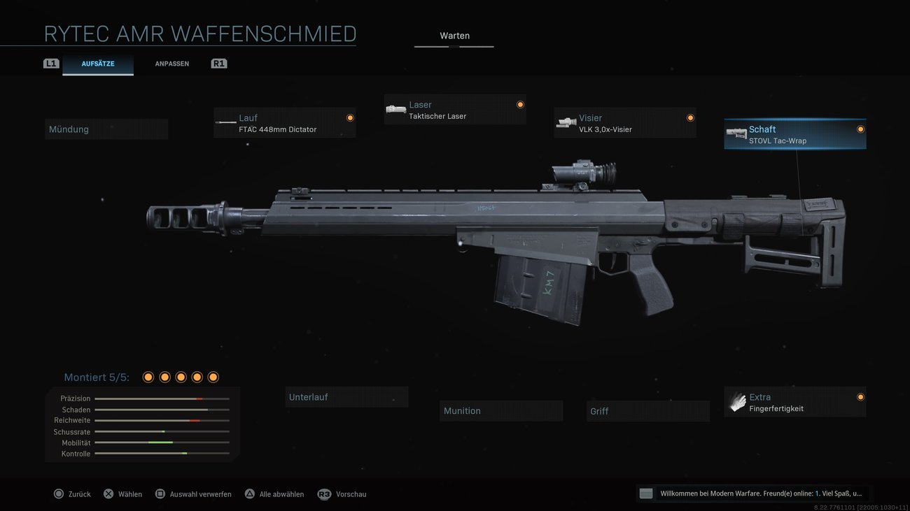 CoD Modern Warfare: Rytec AMR - Aufsätze, Werte und Loadout