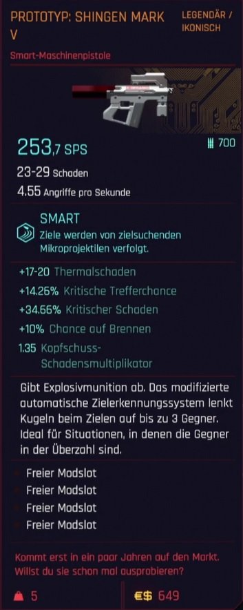 Prototyp: Shingen Mark V (Maschinenpistole) - Fundort in Cyberpunk 2077