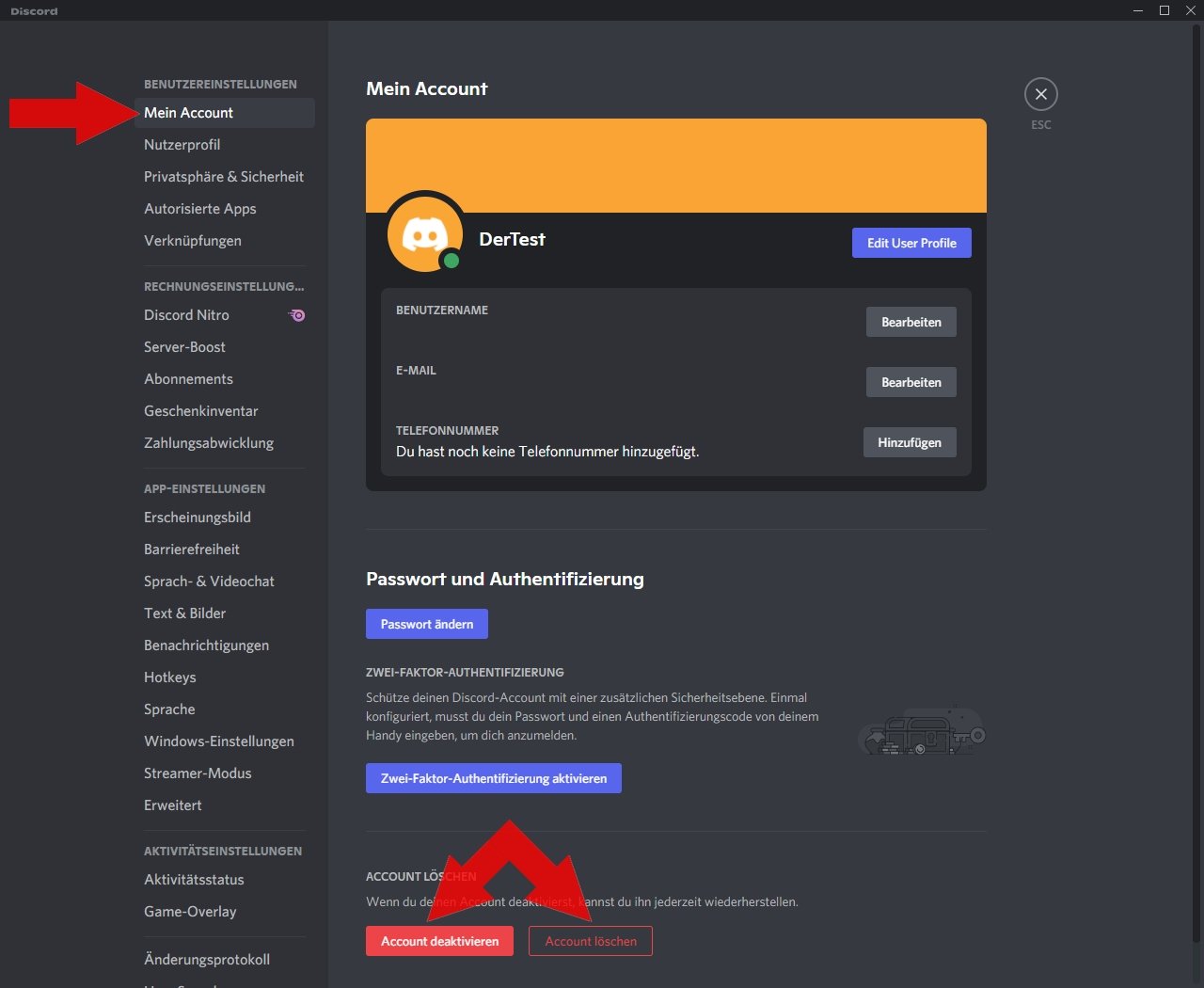 Discord-Account löschen oder deaktivieren
